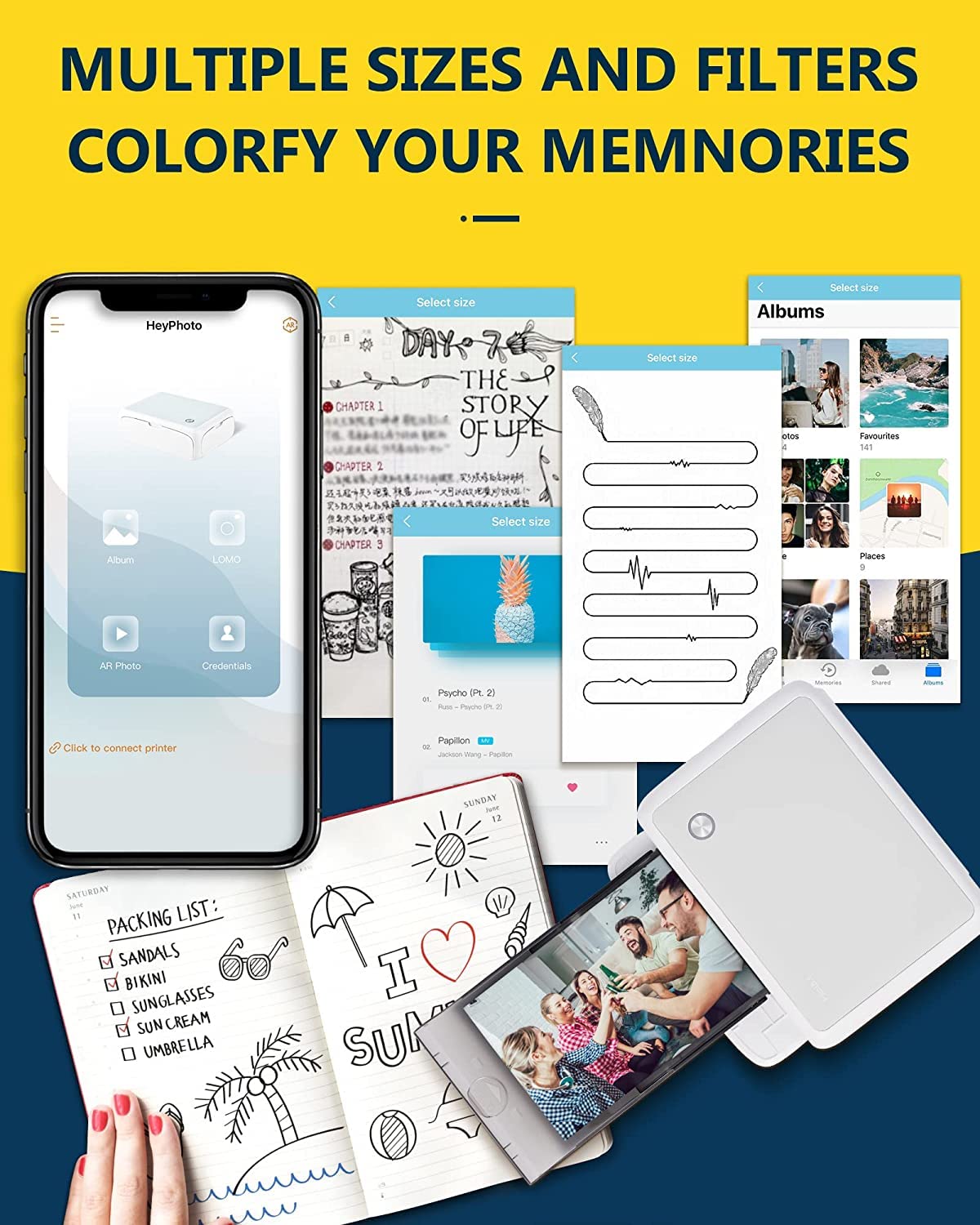 HPRT Photo Printer 4x6'', Wireless Portable Mini Printer Prints Color Photos, Compatible with iOS&Android, Bluetooth&WiFi, USB Connect Devices, AR Technology