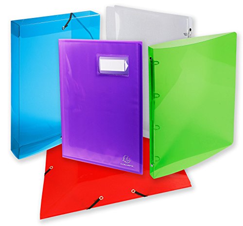 Exacompta - Ref 56701E - Translucent Polypropylene 3-Flap Elastic Folder - Crystal - Suitable for A4 Documents, 0.5mm Polypropylene - Assorted Vibrant Colours (Pack of 5)
