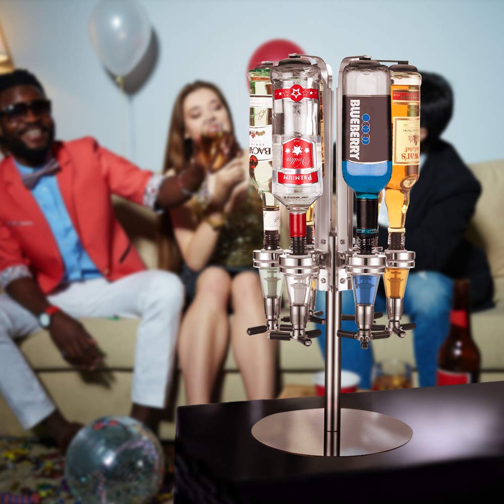 Liquor Dispenser, Bar Butler Wall Mounted Liquor Dispenser Liquor Bottle Holder, Professional Revolving Alcohol Caddy Beer Cocktail Soda Shot Dispenser Wine Holder Party Drinking Pourer (6 Bottles)