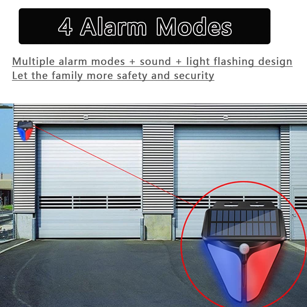 LEDHOLYT Solar Strobe Light with Sound, 4 Mode Outdoor Motion Sensor Alarm ,IP65 Waterproof Motion Sensor Siren 90db Warning Sound for Home Fence Farm Yard Garage.2Pcs