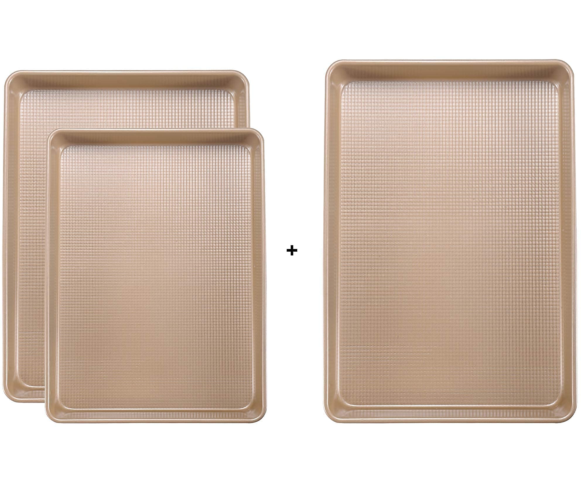 Joho Baking Cookie Sheet Baking Pan Set, Professional Baking Sheet for Oven Nonstick, Large Baking Trays, 3 Piece9x13in,10x15in,13x18in Gold