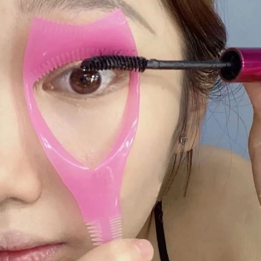 Eyelash Brush Tool,2pcs 3 in 1 Makeup Cosmetic Eyelash Tool Upper Lower Eye Lash Mascara Guard Applicator ,For Women Girls (Pink+blue)