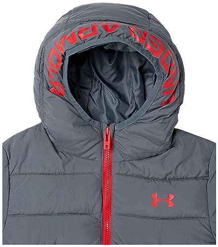 Under Armour Boys' Pronto Puffer Jacket, Mid-Weight, Zip Up Closure, Repels Water, Pitch Gray Colorblock