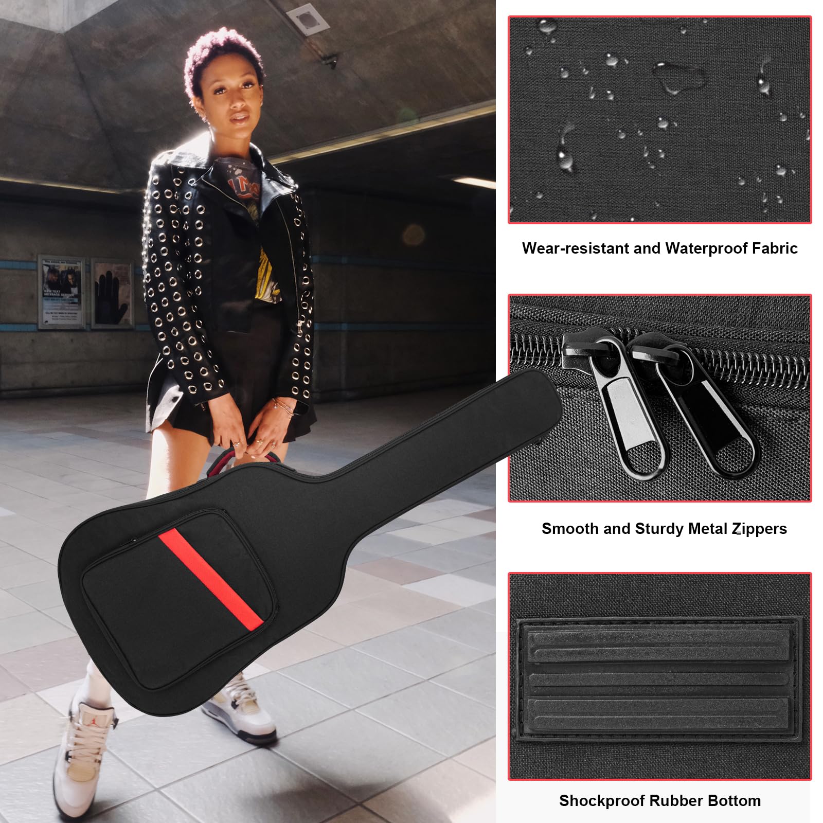 Guitar Bag 0.66in Thick Padded Guitar Gig Bag for 39 40 41 Inch Acoustic Guitar Backpack Case with Pocket