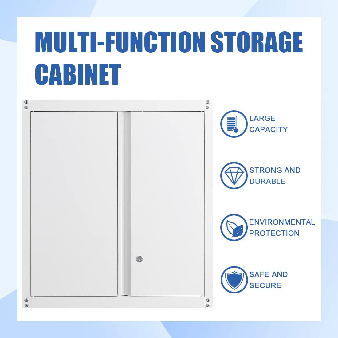 GREATMEET Metal Garage Wall Cabinet, Wall Mount Storage Cabinets with Locking Doors and Shelf, 28" Small Cabinets for Garage, Laundry Room, Kitchen, Pantry, Black Color