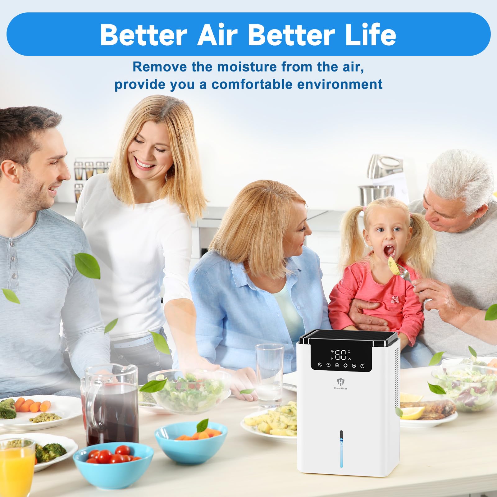 Hoomkicen Dehumidifier for Bedroom, 68 OZ Dehumidifiers for Home Basement with Auto Defrost Timer Colorful Light, Small Dehumidifier for Bathroom RV Closet Room (500 sq. ft) D1