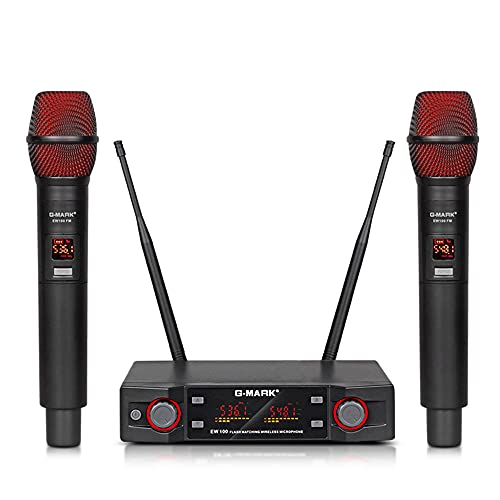 G-MARK EW100 UHF 2 Channel Wireless Microphone System, 2 Cordless Handheld Microphones, Ideal for Home Karaoke, Church, Wedding, Party