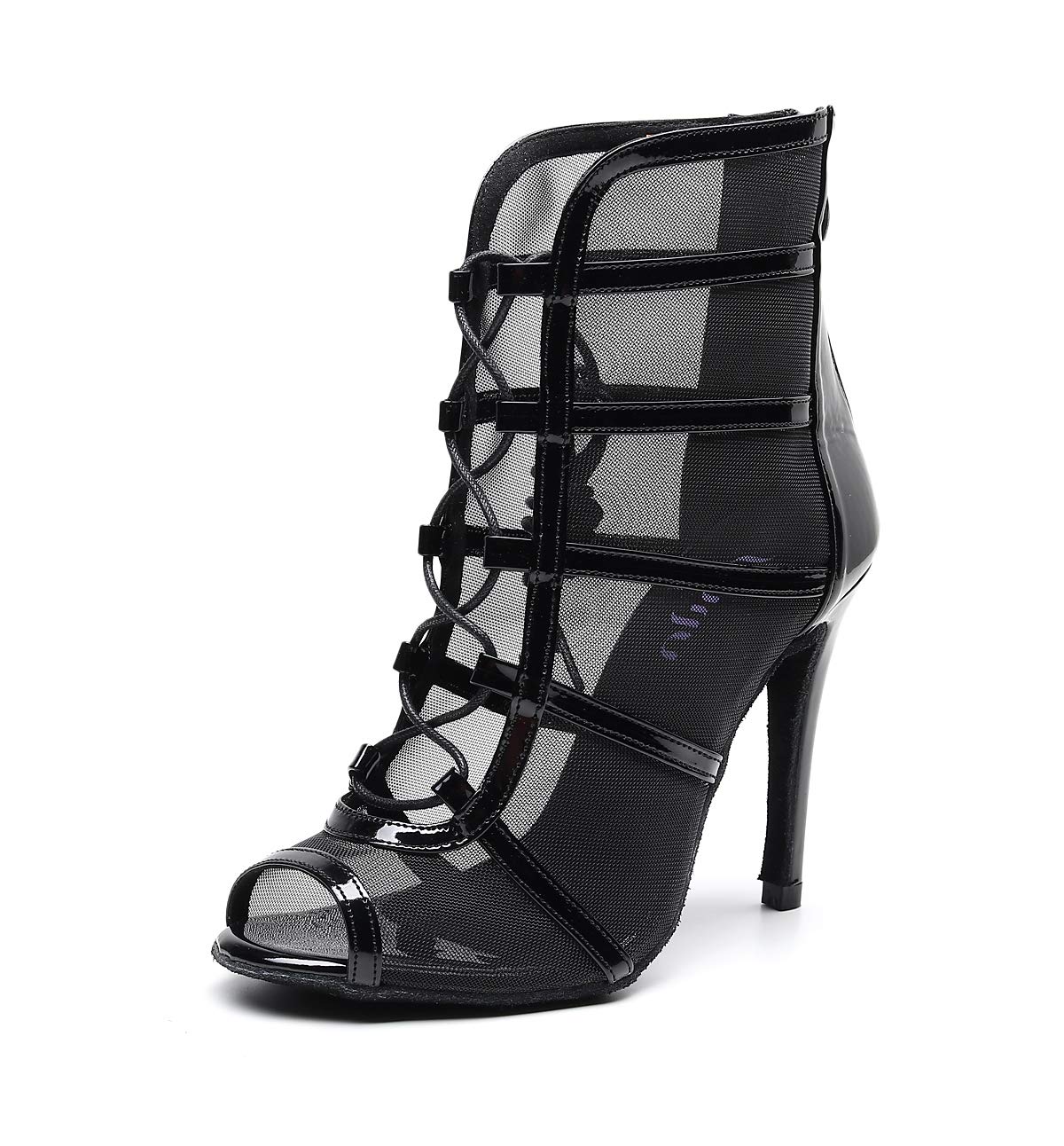 Goettin Women's Ballroom Dance Shoes with Straps Modern Dance Shoes high Heel 10cm 4 inch Suede Bottom Dance Boots Black