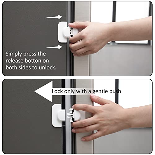 JULBEAR 2Pcs Refrigerator Lock for Kids,Fridge Door Locks Child Lock Safety for Freezer Door Adhesive No Keys Needed Used in Fridge Door or Cabinets, White
