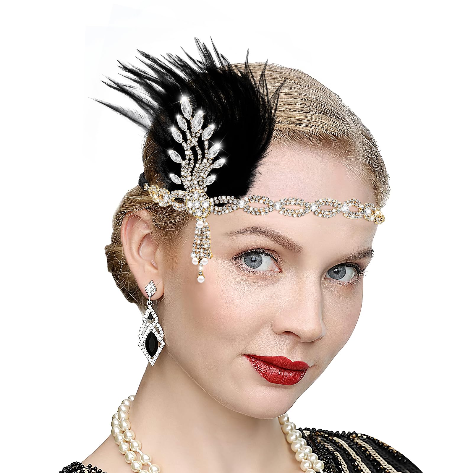 FRCOLOR 1920s Flapper Headband Roaring 20s Headband Crystal Headband Great Hair Accessories for Women
