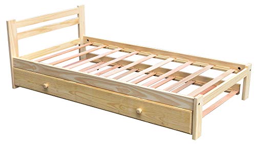 Twin Trundle Bed Wooden Bed Solid Pine Wood with Slats Support Unfinished Single Wooden Bed Frame Suitable for Bedroom and Wheeled Trundle Bed