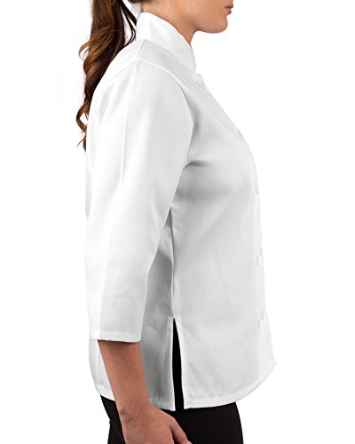 KNG 3/4 Sleeve White Chef Coat for Women - Ladies Fitted Chefs Jacket - M