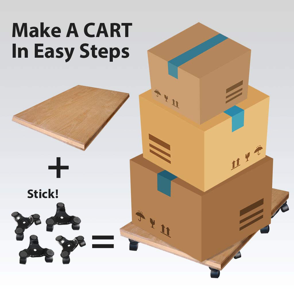 FIRSTINFO 4-Pack Steel Tri-Dolly Set, 6-Inch, 3 Wheel Moving Heavy Furniture Dolly Roller Transporter, 220-lb Load Capacity