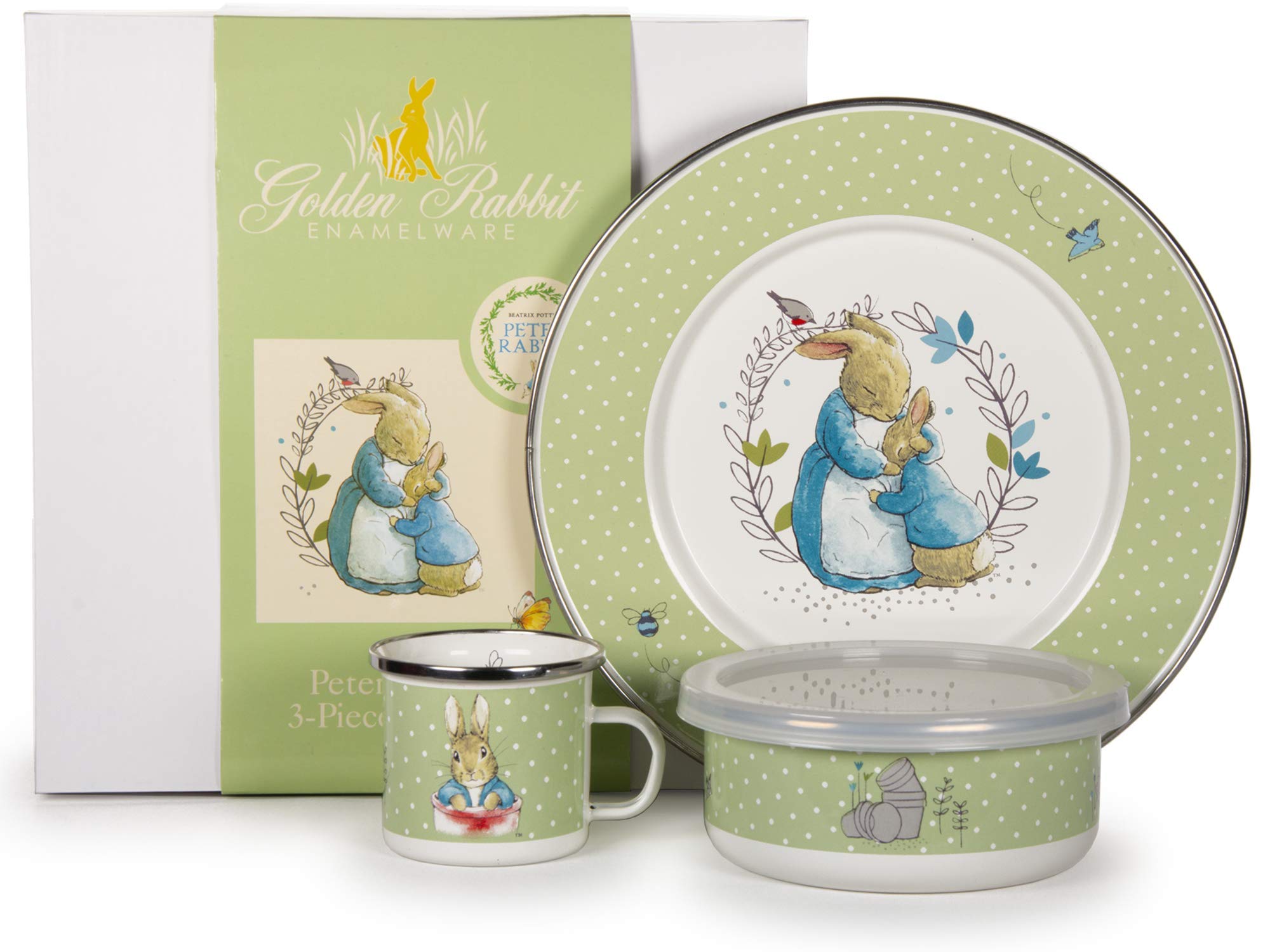 Golden Rabbit Enamelware - Polka Dot Peter Pattern - 3-piece Child Dinner Set