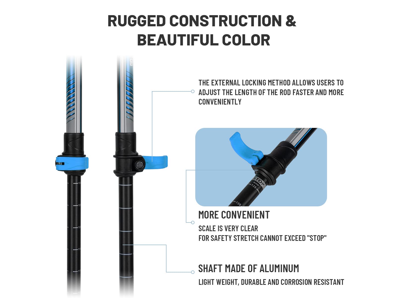 G2 Trekking Hiking Poles Telescopic/aluminum alloy/EVA foam Grip/Foam Padded Wrist Strap/Auto-Adjustable Strap/Quick Flip Lock (Pack of 2 Poles)