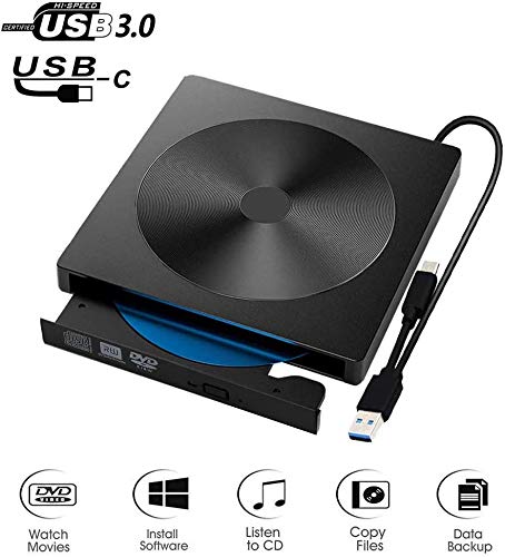 External CD DVD Drive, USB C Writer Type C USB 3.0 CD DVD RAM Burner Combo High Speed Re-Writer for Laptop Notebook PC Desktop Computer (Black)