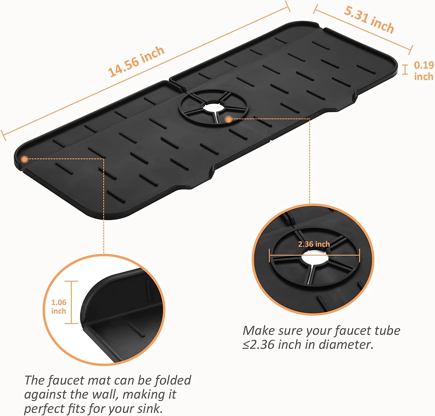 Kitchen Faucet Sink Splash Guard - Water Catcher Mat - Silicone Drying Mat with Built-in Drain Lip - Kitchen Bathroom Sink Drain Mat - Rubber Drying Mat for Countertop Protect
