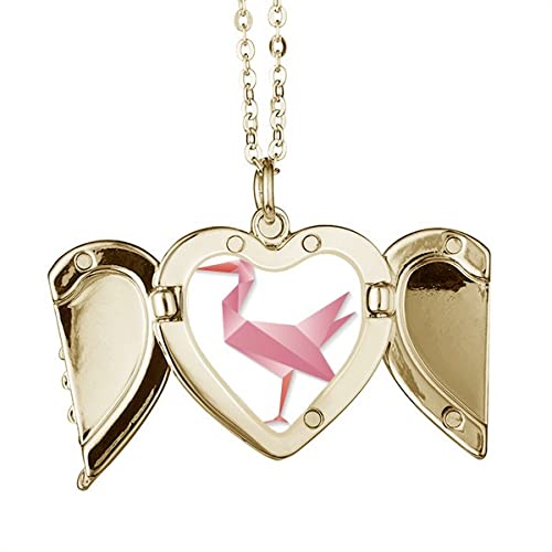 Geometric Flango Origa Pattern Folded Wings Peach Heart Pendant Necklace