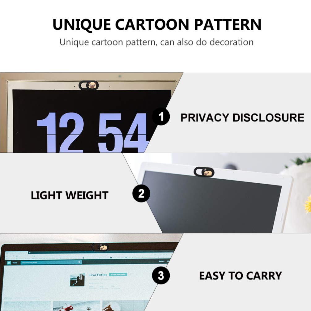 Mobestech 3Pcs Laptop Camera Cover Cartoon Pug Pattern Slide Laptop Webcam Cover Slide Web Cam Privacy Cover Camera Blocker Sticker for Laptop, PC, Cell Phone, and More Accessories