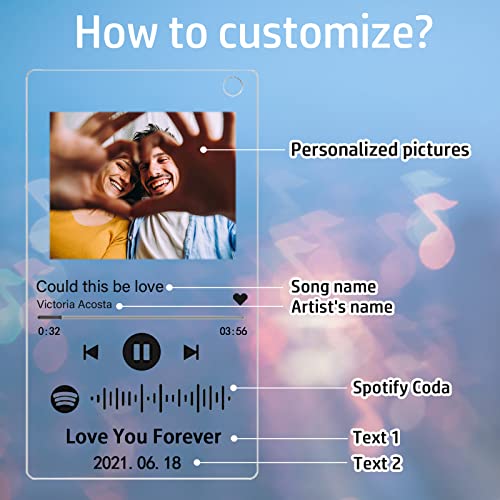 Custom Acrylic Spotify Music Keychain,Personalized Photo Song Keychain with Spotify Music Code Gift For Him Her Couples Lover Valentine’s Day