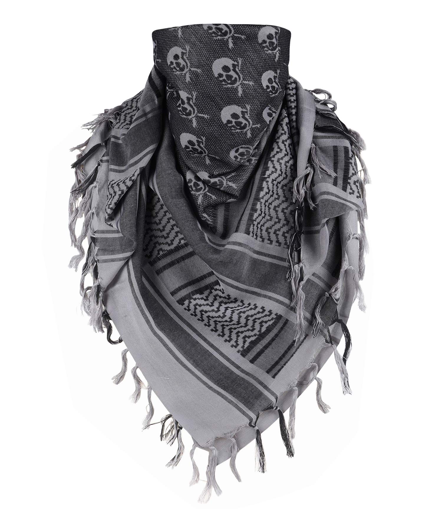 GERINLY Urban Style Shemagh Scarf Fashion Ethiopian Head Wrap for Men Women Blanket Square Arab Tessel Scarf Large Skull Keffiyeh (Grey)