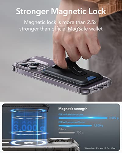 ESR Magnetic Wallet, Compatible with MagSafe Wallet, 3-Card Holder, Vegan Leather, for Secure-Grip Finger Loop, for iPhone 15/14/13/12 Series, Not for 13/12 Mini, Black