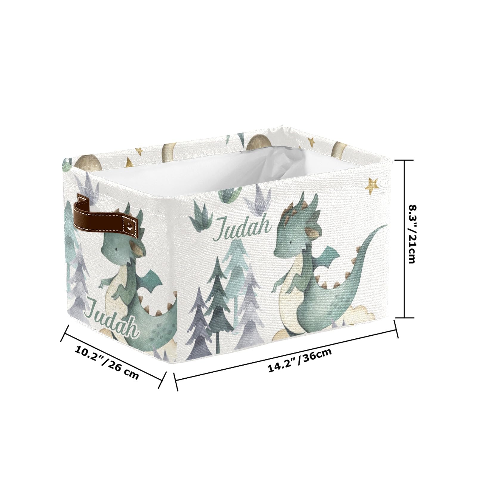 Green Dragon Personalized Storage Bins Baby Shelf Basket Custom Organizer with Handle for Bedroom Nursery Toy 1 Pack