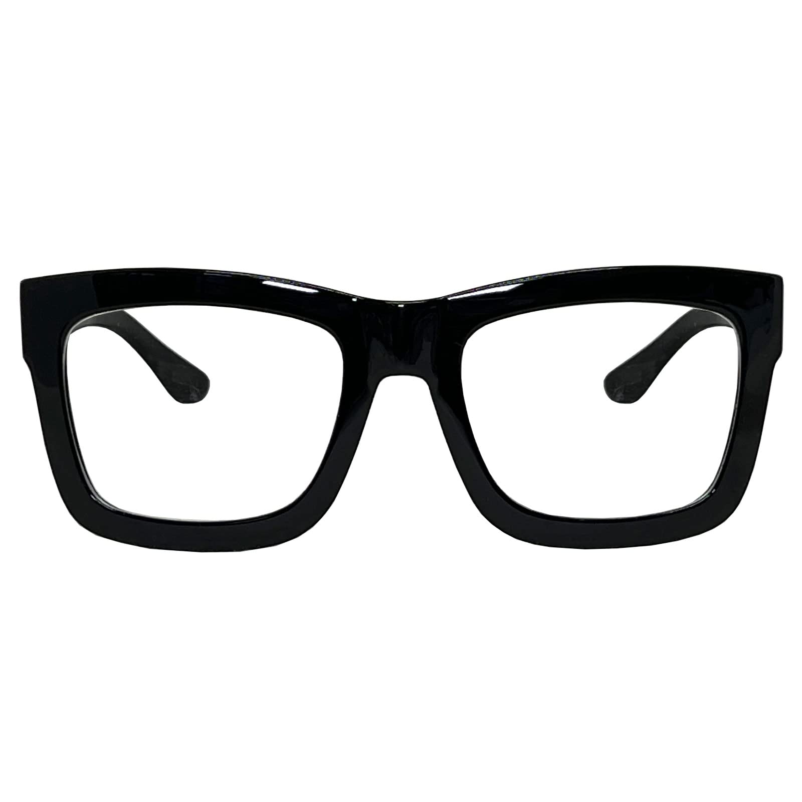ENCACC Vintage Inspired Geek Oversized Square Thick Horn Rimmed Eyeglasses Clear Lens (BLACK 30101, Clear)