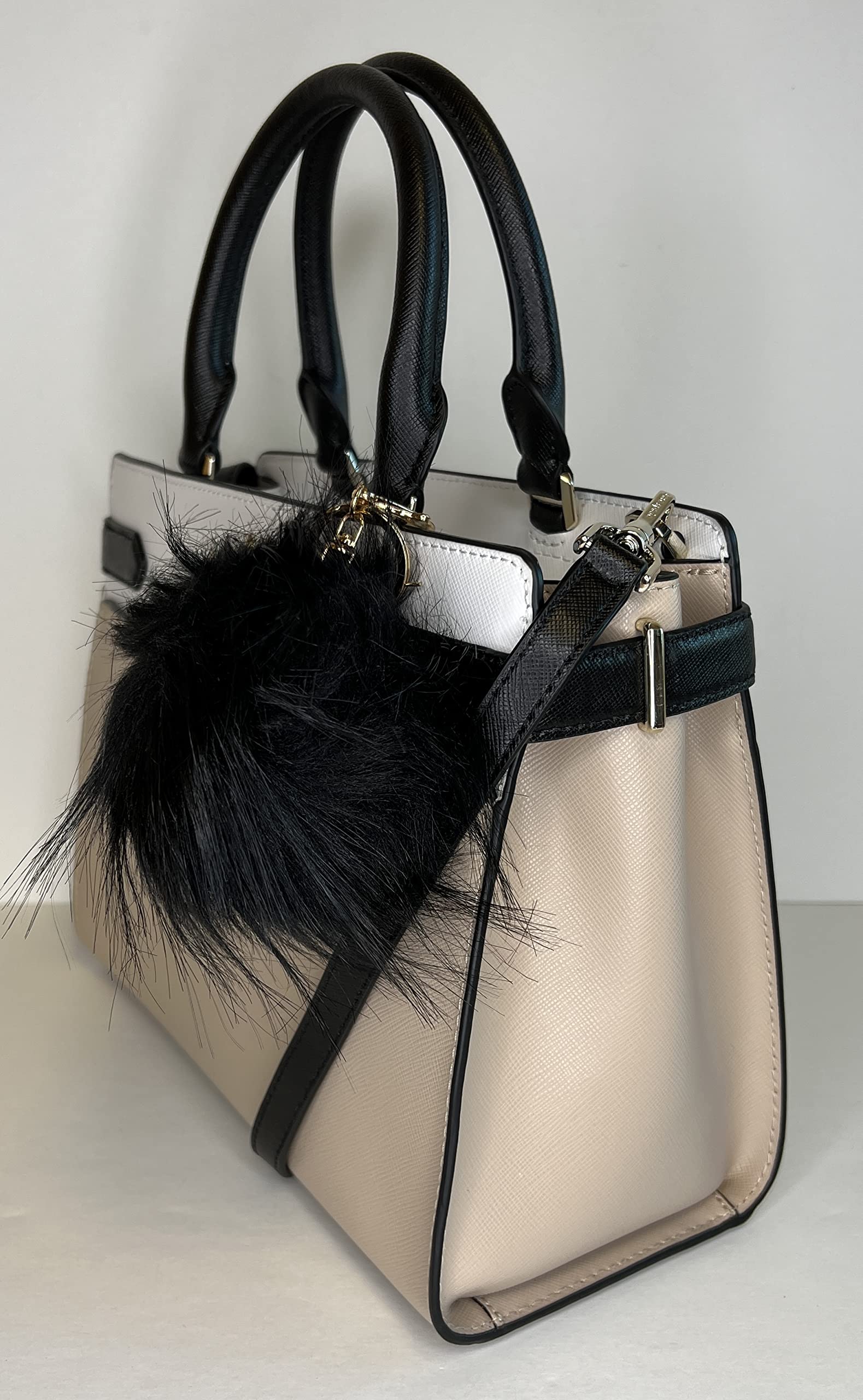 Kate Spade New York Staci MD Satchel bundled with matching Slim Bifold Wallet and Fur Pom (Warm Beige)