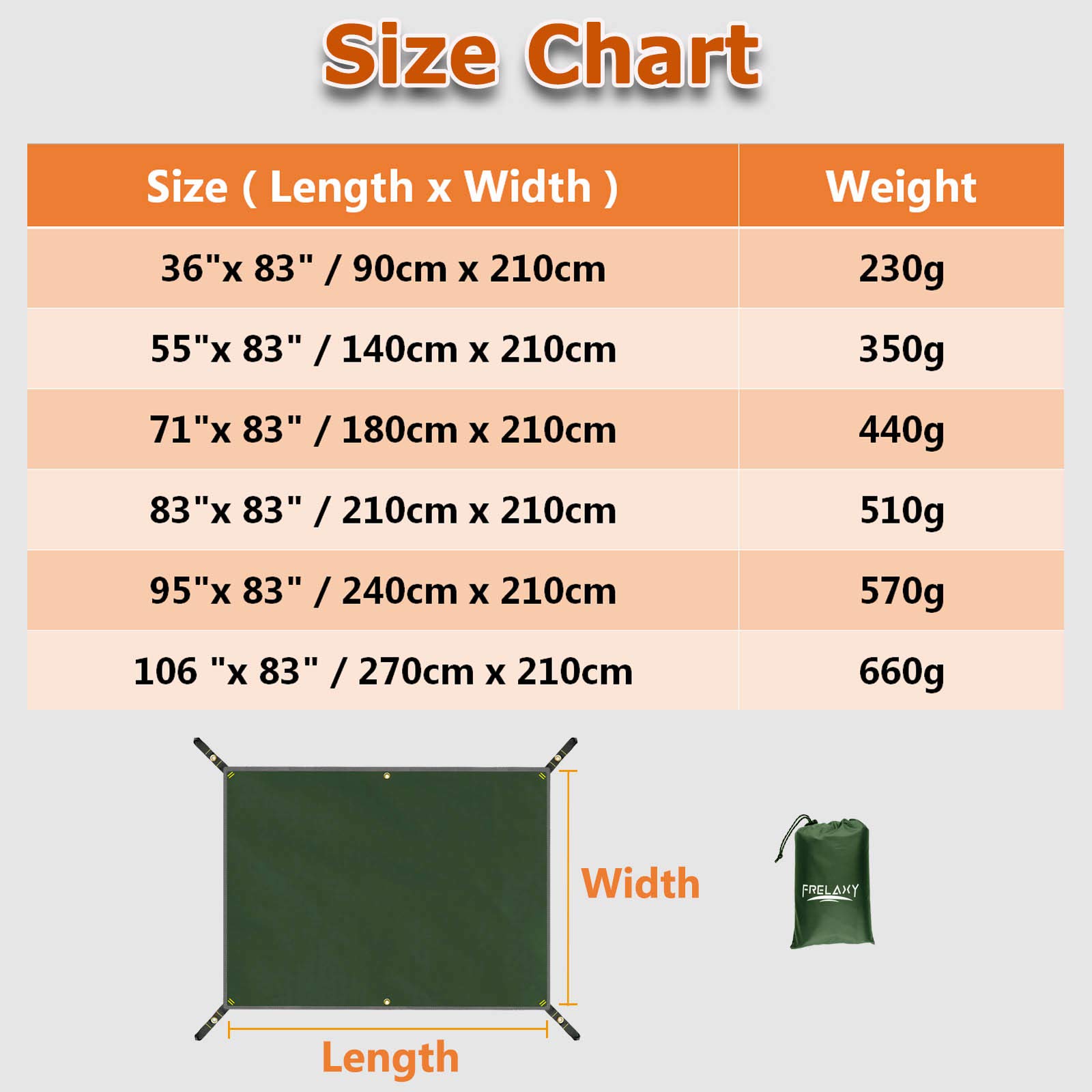 Frelaxy Tent Footprint, Waterproof Camping Tarp, High-Density Tent Tarp with PU3000mm Waterproofing for Hiking, Camping, Backpacking, Outdoor