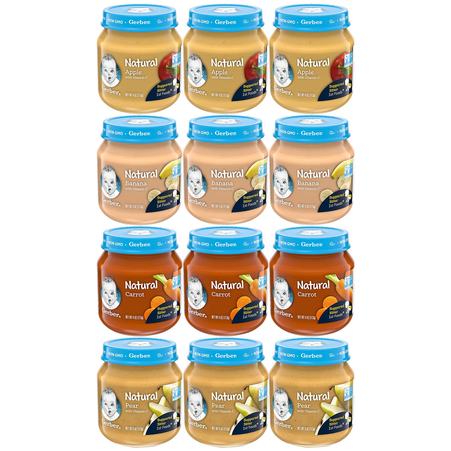 Gerber 1st Foods Natural Jars Variety Pack, 3 Apple, 3 Banana, 3 Carrot, 3 Pear, 12 CT