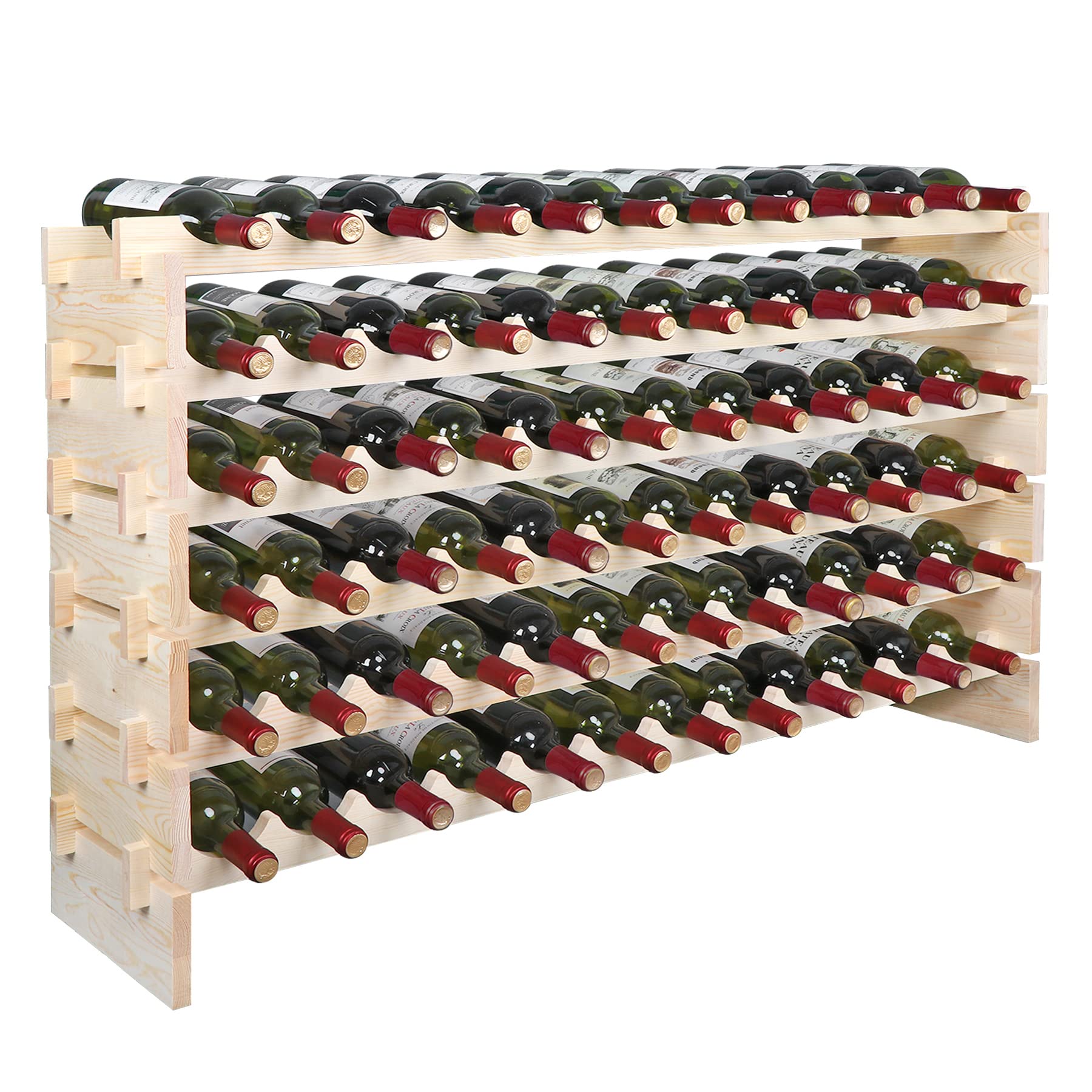 JungleA Stackable Wine Rack Wine Storage Cabinet Freestanding Floor Modular Wine Countertop,Wobble-Free-Shelf Hand Made Solid Hardwood Wooden (6x12 Row 72 Bottles Capacity)