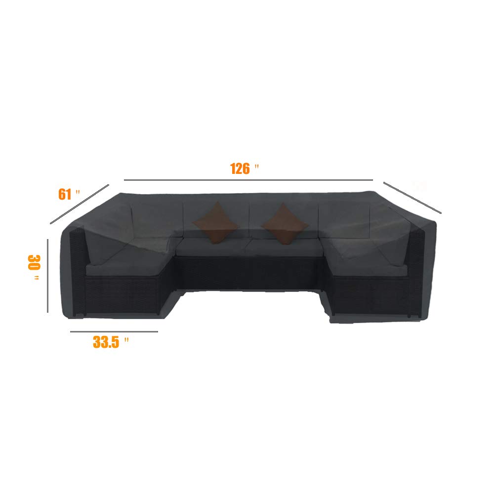 Yolaka Outdoor Furniture Covers Sectional Couch Protector Black Waterproof for Patio Sofa Sets U Shaped 126x61 Inches