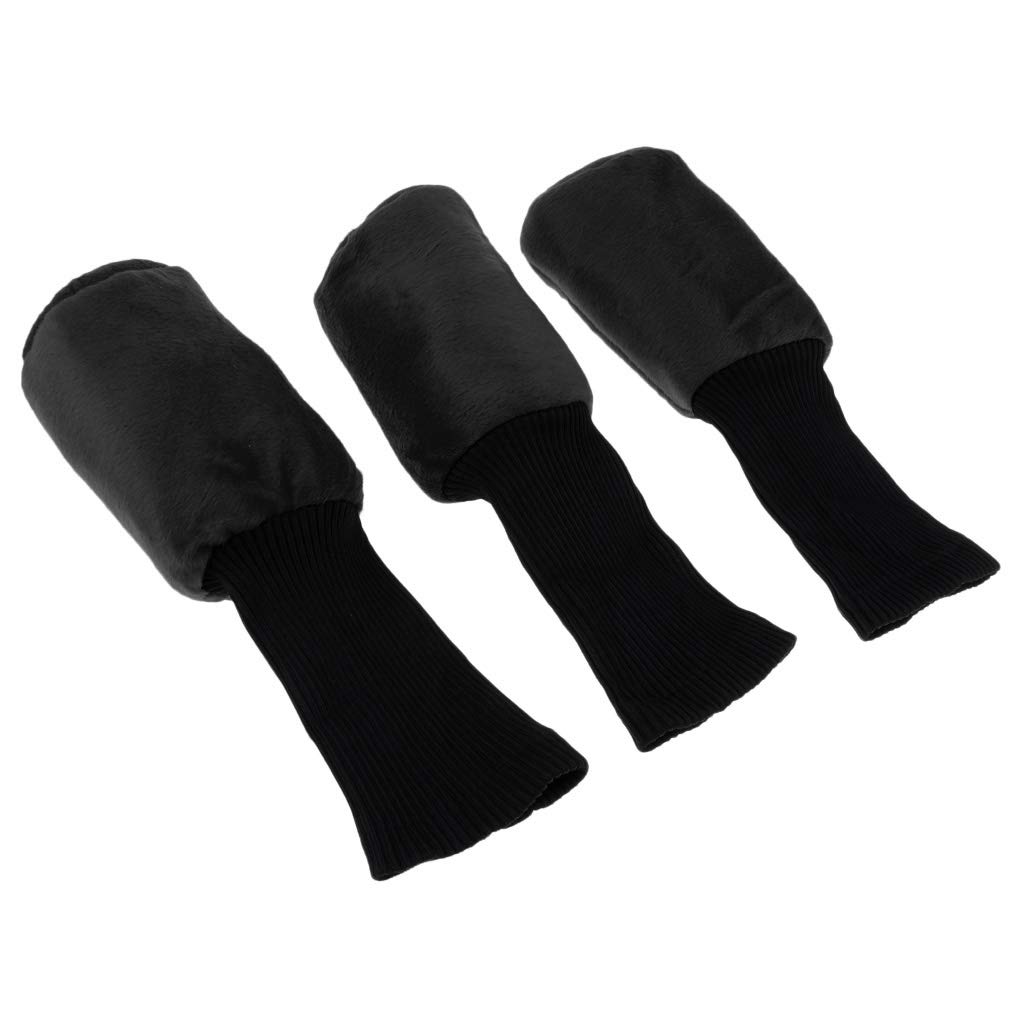 freneci Pack of 3 Golf Club Cover Wood Head Cover Protector Long Neck Socks - Black