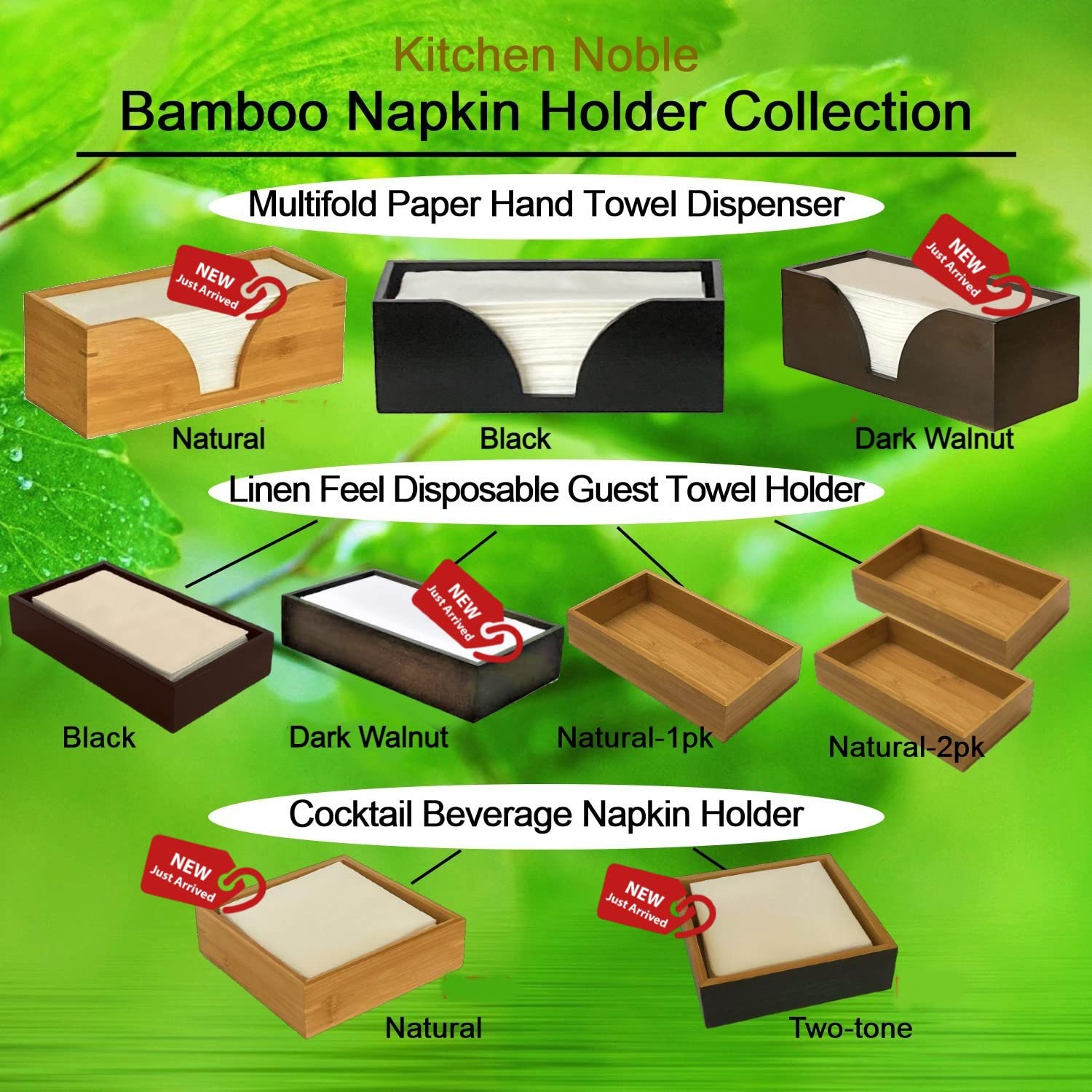 Kitchen Noble Bamboo Guest Towel Holder In Dark Walnut (9.75''x 5.50''x 2'') β Bathroom Napkin Tray β Organizer Box - For Desk, Bathroom, Dining Table, Kitchen Counter & Drawers (KN082522)