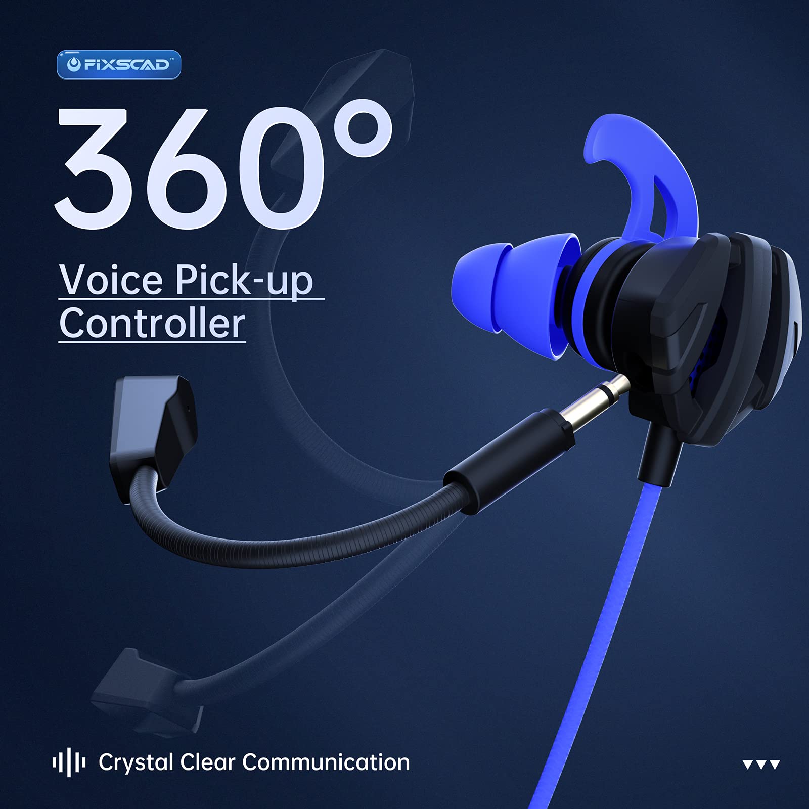FIXSCAD Gaming Earbud Wired, Stereo in-Ear Headset with Detachable Dual Microphone, Earphones for Mobile Gaming, Xbox One, PS4, Pro, PC - Blue