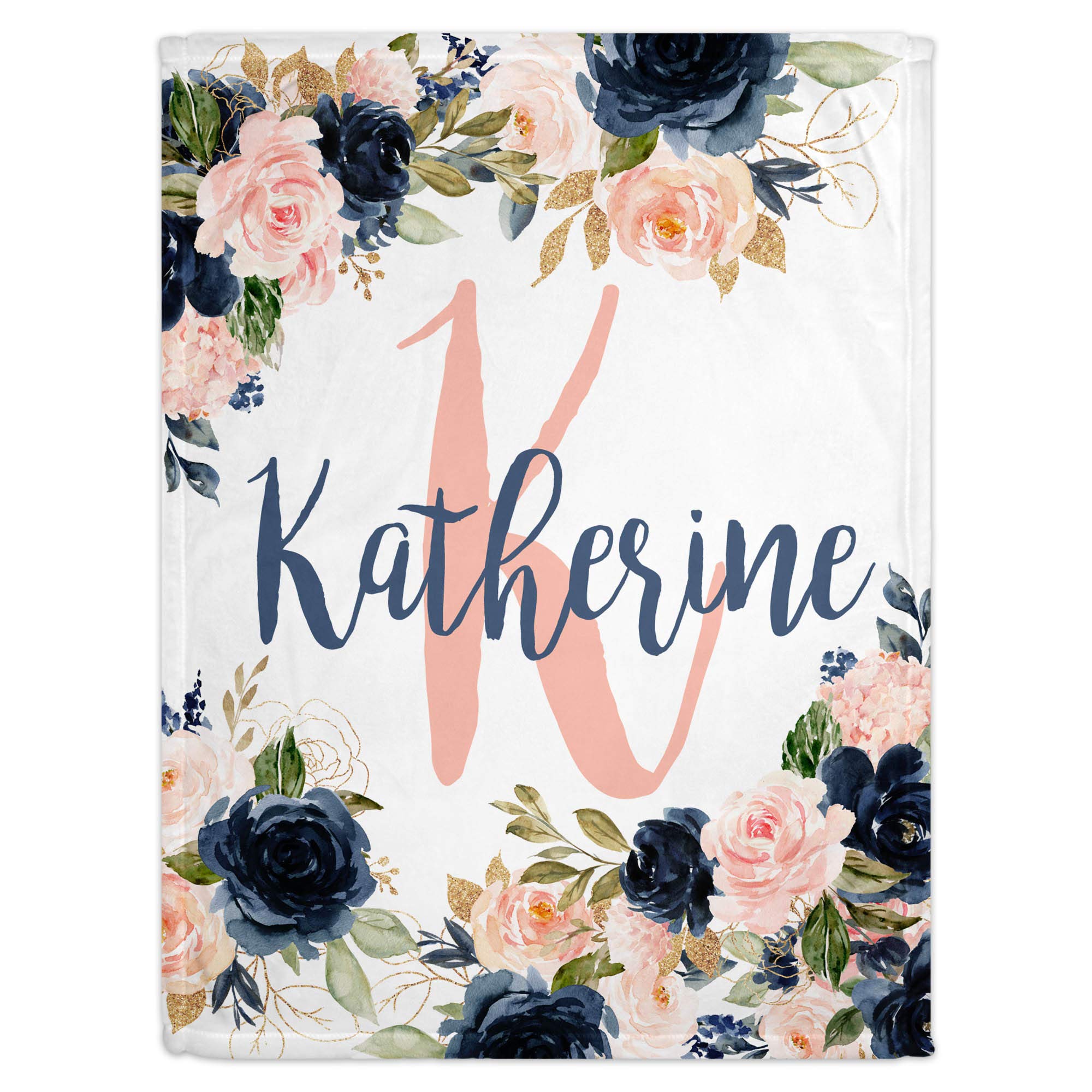 GLAM Polyester Personalized Baby Blanket - 30' X 40' - Navy and Blush Pink Themed - Custom Baby Blankets for Girls