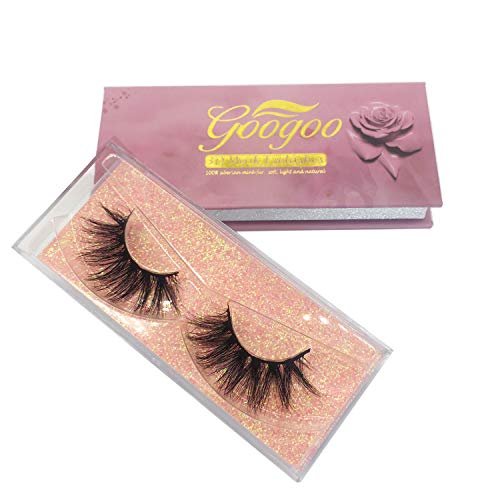 GOO GOO Mink Lashes, 18mm Natural False Eyelashes 3D Layered Effect Real Siberian Mink Fur Fake Eyelashes Hand Made Strips Eyelashes Reusable Make Up 1 Pair Natural Lashes