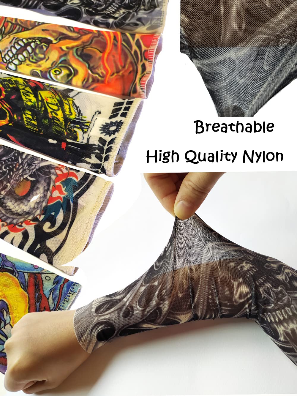 iToolai Temporary Tattoo Sleeves for Kids, Fake Slip On Arm Sunscreen Sleeves, 6pcs - Eagle,Skull,Dragon,Clown, Snake,etc