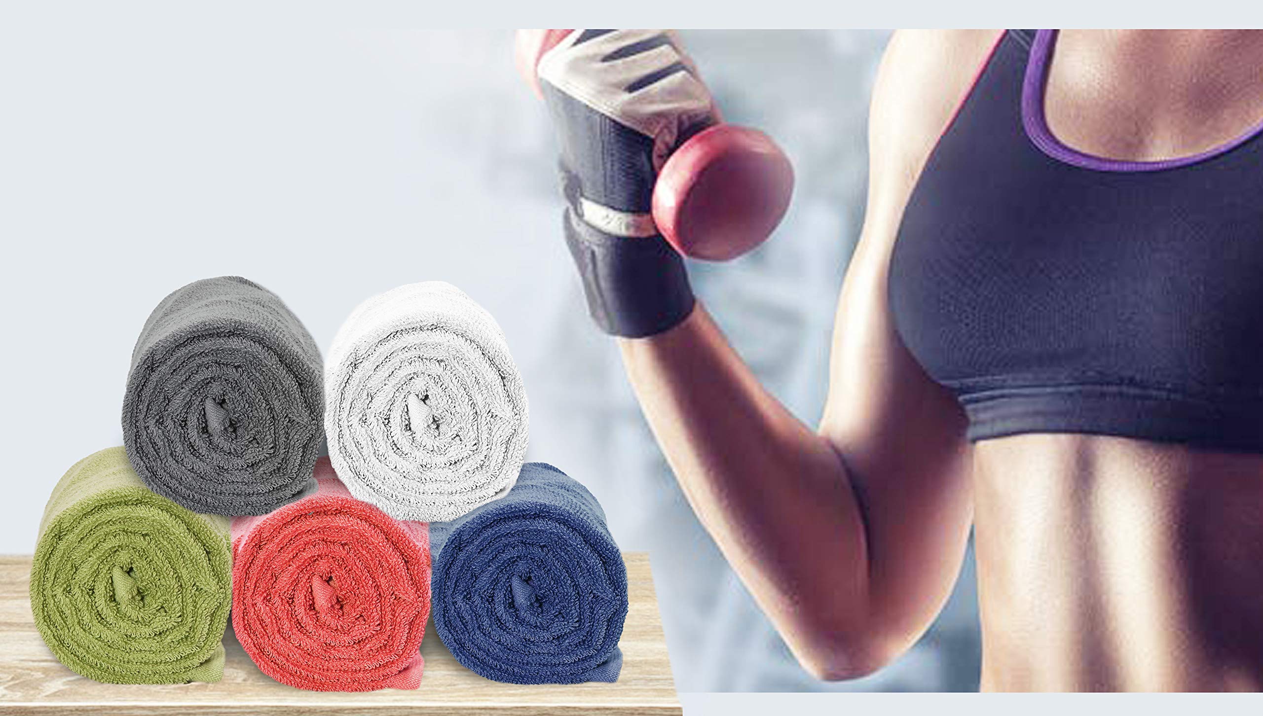 GLAMBURG 100% Cotton 6 Pack Bath Towel Set, Ultra Soft Bath Towels 22x44, Towels for Gym Yoga Pool Spa, Quick Drying & Highly Absorbent - Light Grey