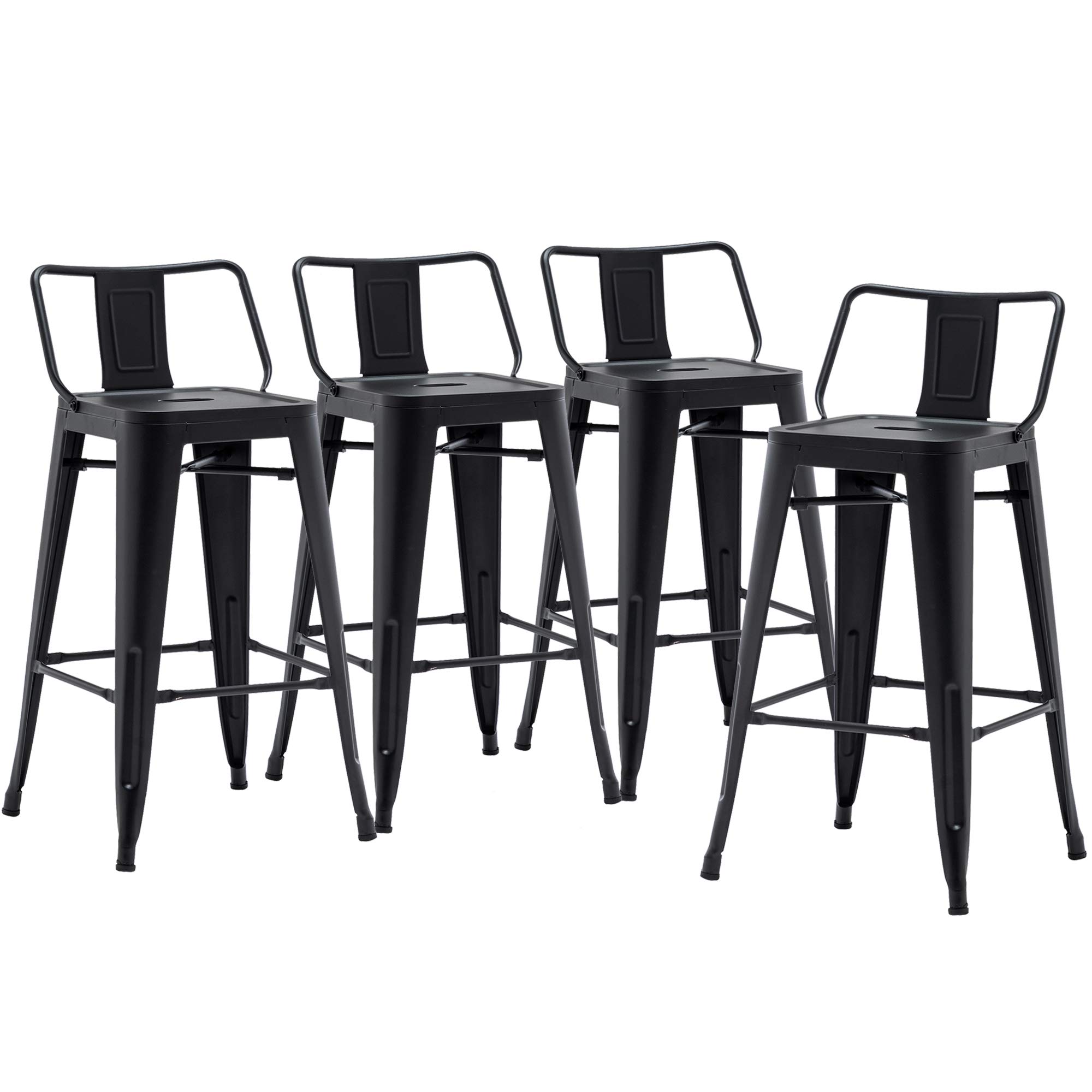 Yongqiang 26 inch Metal Barstools Set of 4 Indoor Outdoor Bar Stools with Back Kitchen Dining Counter Stools Bar Chairs Matte Black