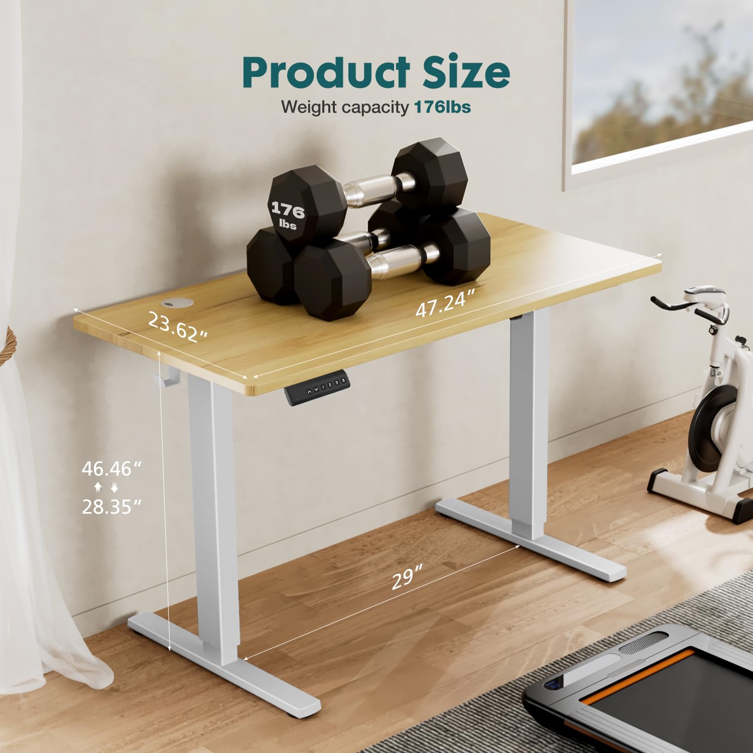 SMUG Standing Desk, Adjustable Height Electric Sit Stand Up Down Computer Table, 48x24 Inch Ergonomic Rising Desks for Work Office Home, Modern Lift Motorized Gaming Desktop Workstation, Natural