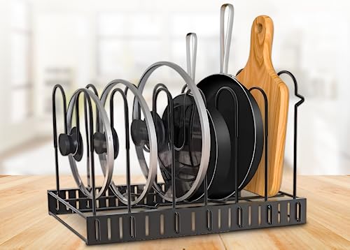 Stacking Pan Organizer - Cabinet Pot Organizer - Pot and Pan Organizer - Pot Rack Organizer - 8 Tier Pot Rack -Cookware Rack Organizer - Kitchen Pot Organizer - Expandable Cookware Rack Organizer