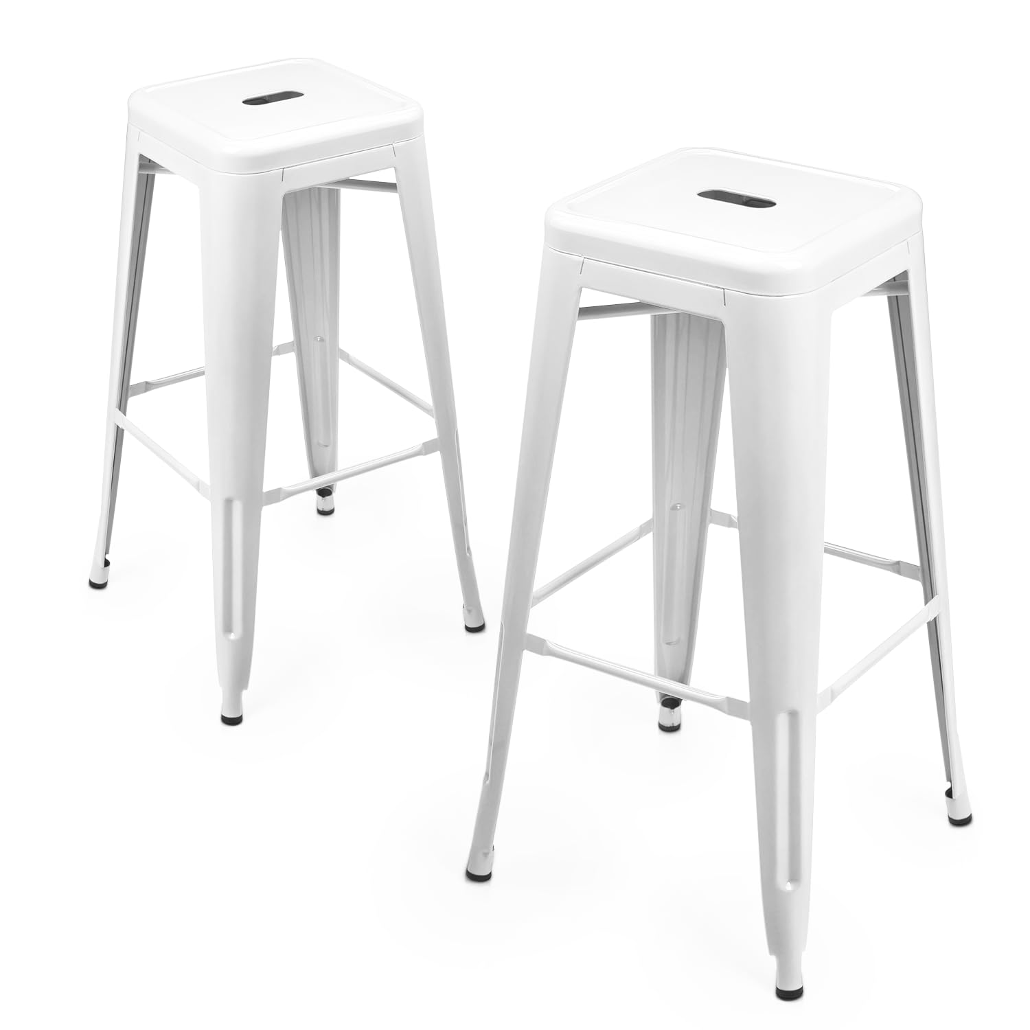 MoNiBloom 30" Bar Stool, Barstool Set of 2 Modern Style Industrial Patio Furniture Indoor Outdoor Stackable Kitchen Stools Dining Chair, White