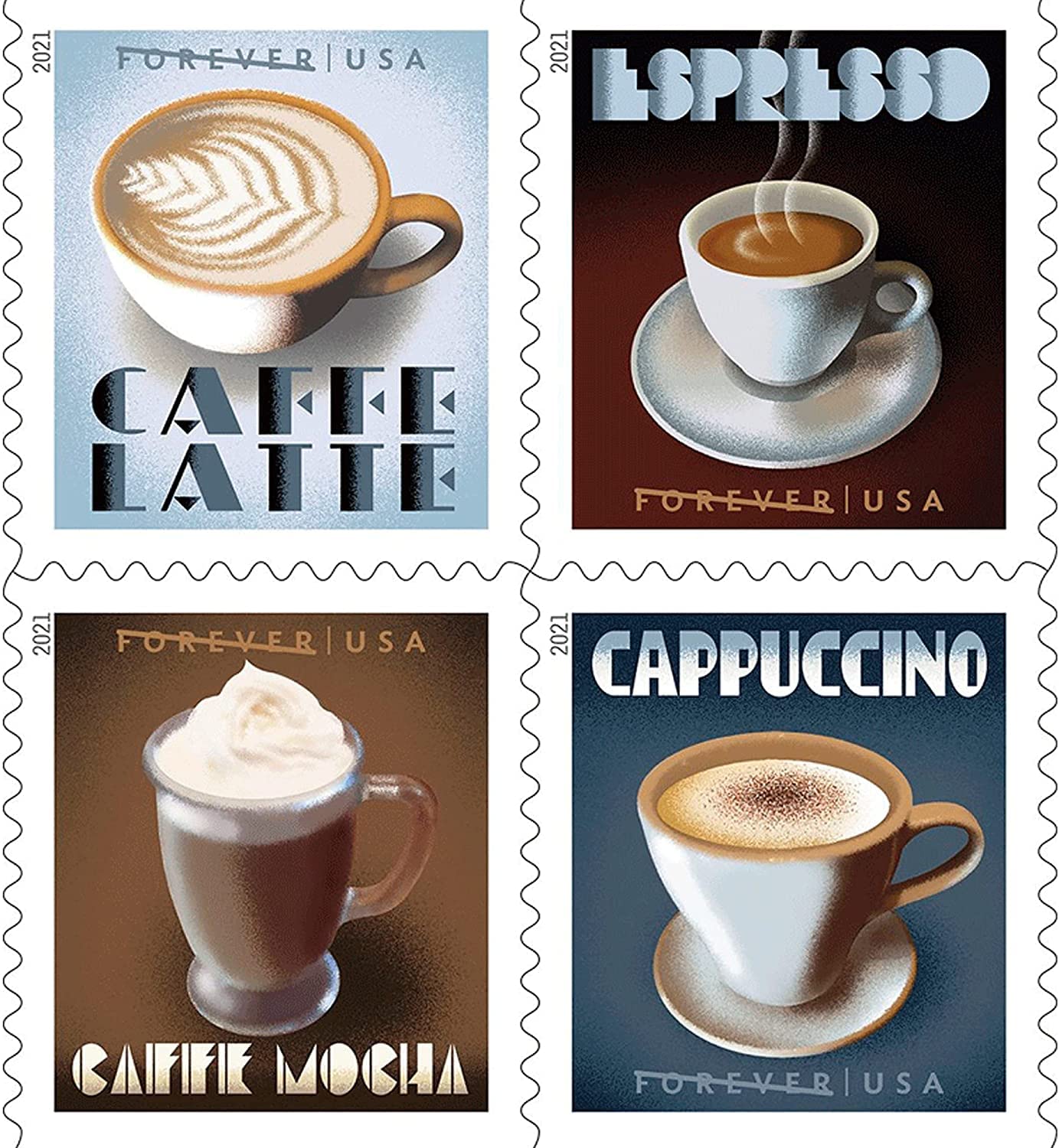 Espresso Drinks US Postage Stamps - Booklet of 20