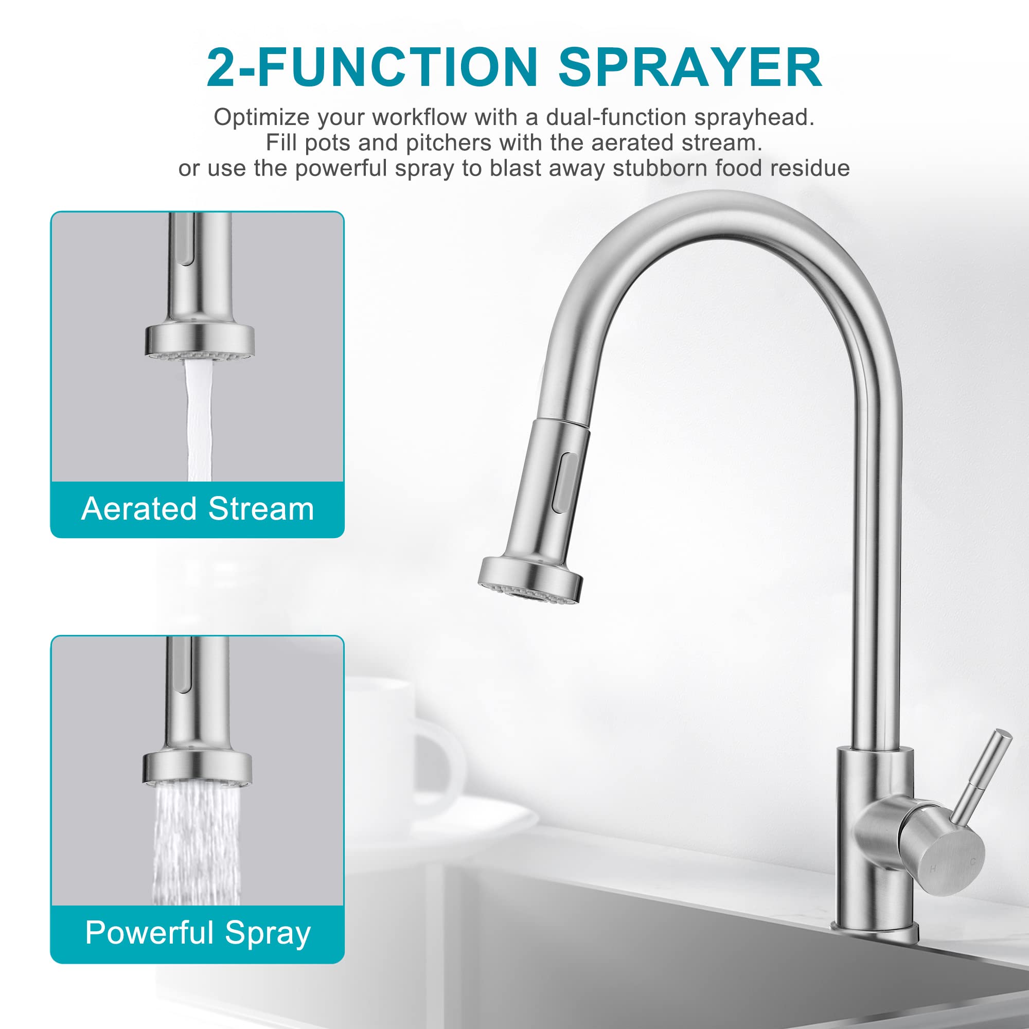 Kitchen Sink Faucets with Pull Down Sprayer, Stainless Steel Brushed Nickel Kitchen Faucets, Single Handle Faucet with Pullout Sprayer, Modern rv Stainless Steel Kitchen Faucets, Grifos De Cocina