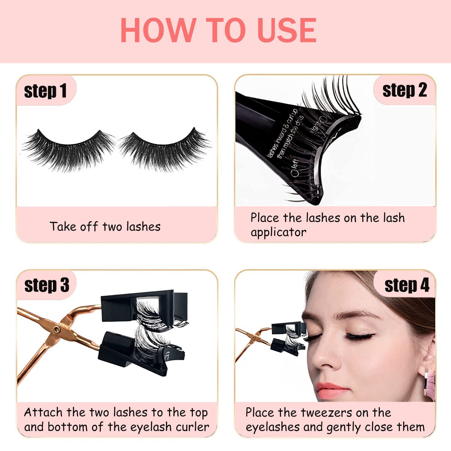 Gemonad Magnetic Eyelashes without Eyeliner, Reusable Dual Magnetic lashes, Looking Natural No Glue 3D False Eyelashes Kit with Applicator, Fake Lashes Extension, Easy to Wear