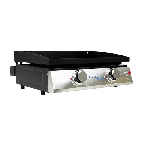 Flame King YSNFM-HT-120DB Double Burner Flat Top Outdoor BBQ Grill, Portable Propane Gas Griddle for Camping and Tailgating, 22 inches, Black