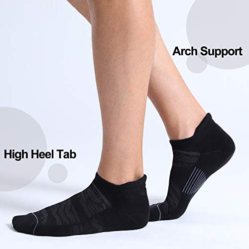 FITRELL 6 Pack Men's Ankle Running Socks Low Cut Cushioned Athletic Sports Socks, Shoe Size 12-15, Black+Gray