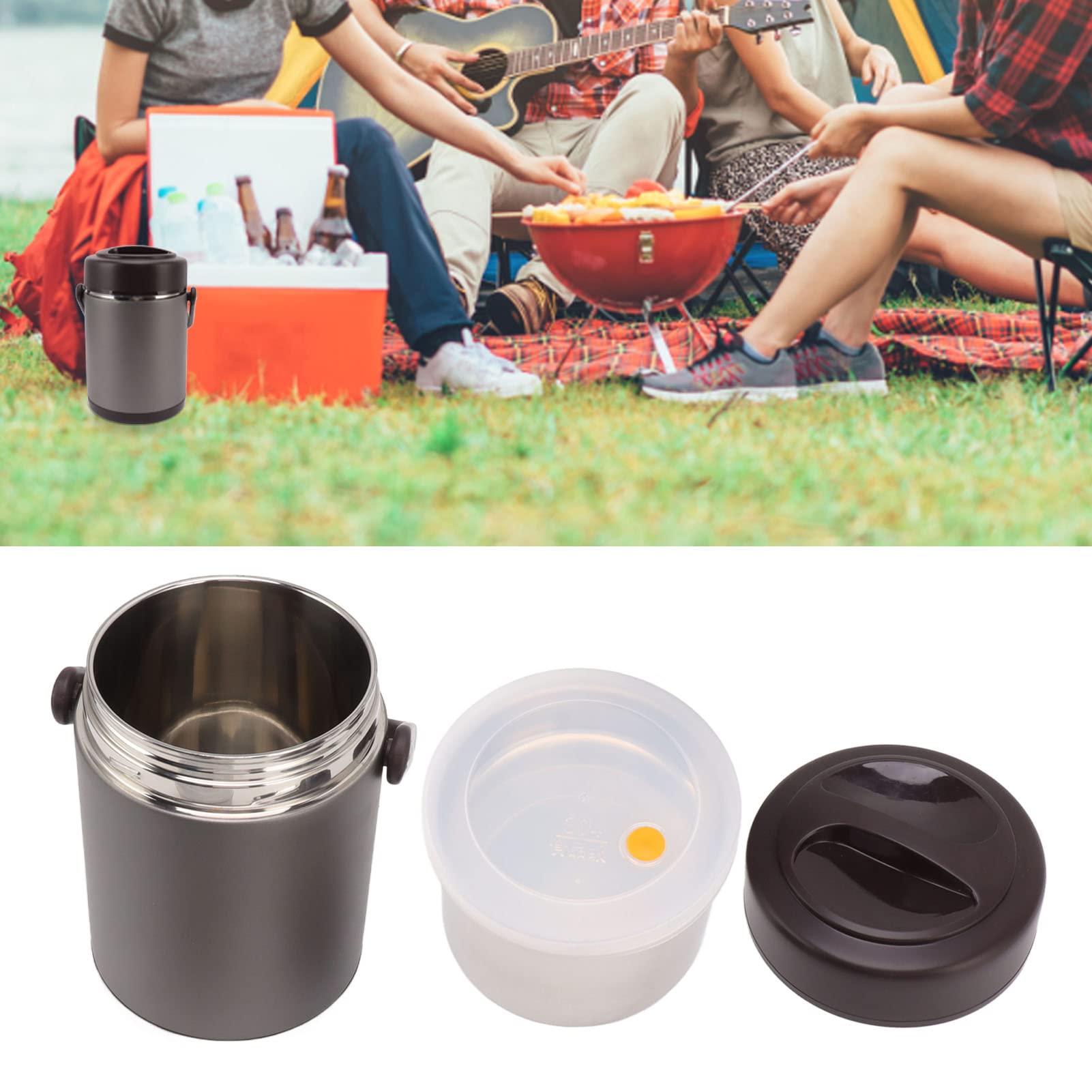 Insulation Vacuum Food Jar, 2L Multi Layer Dark Gray Large Capacity Insulated Food Container for Office